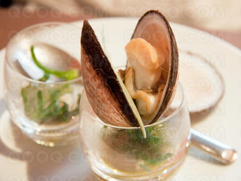 Amande de mer, purée d'artichaut et jus de sauge | QOOQ